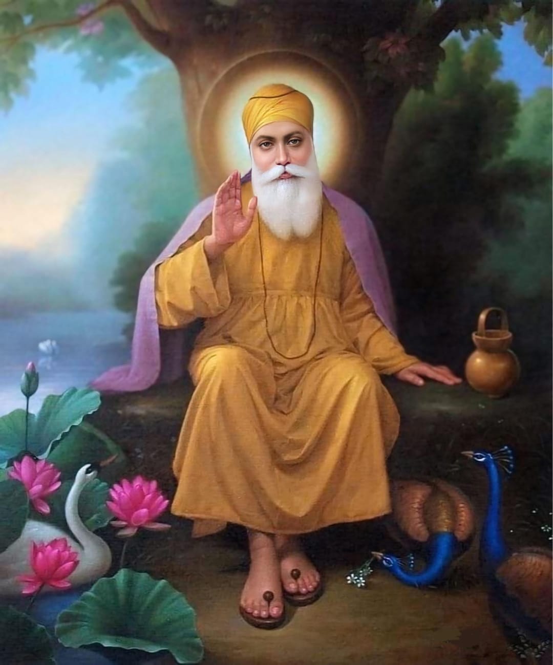Guru Nanak Dev Ji Oil Painting Sikh Guru Giving Blessing and Wearing ...