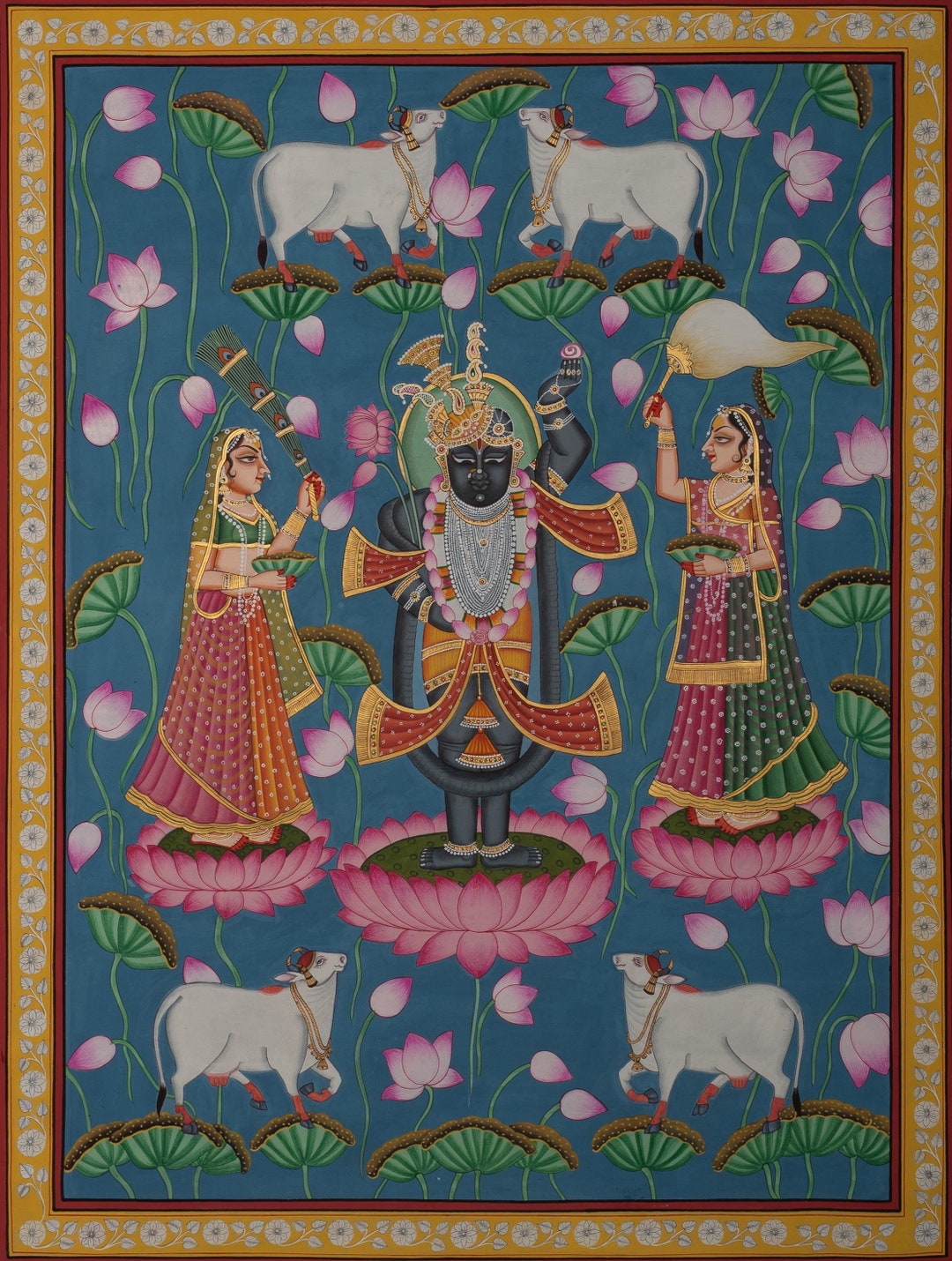 Handmade Shreenath Ji Maharaj Oil Painting on Canvas | Traditional ...