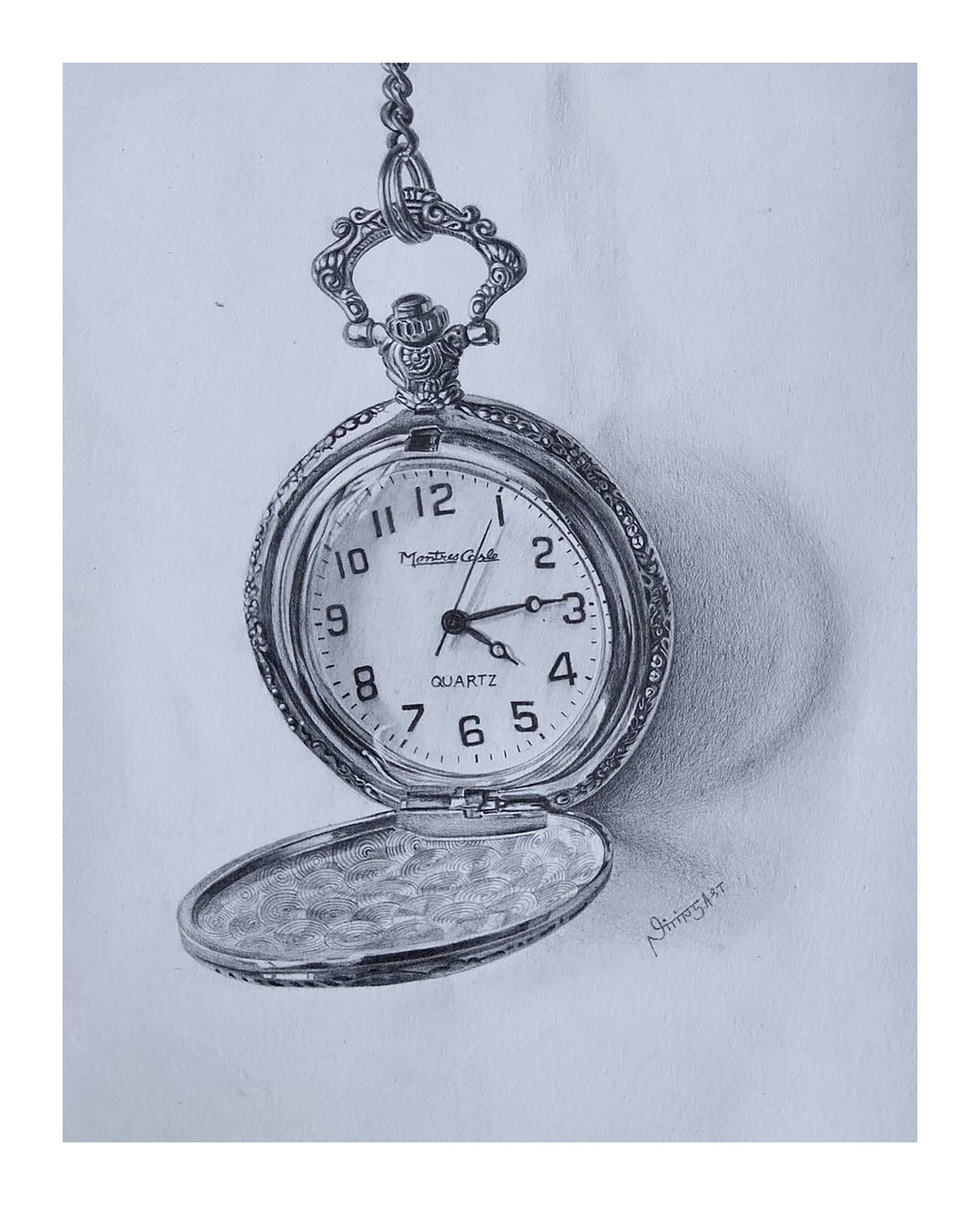 Pocket Watch Pencil Drawing