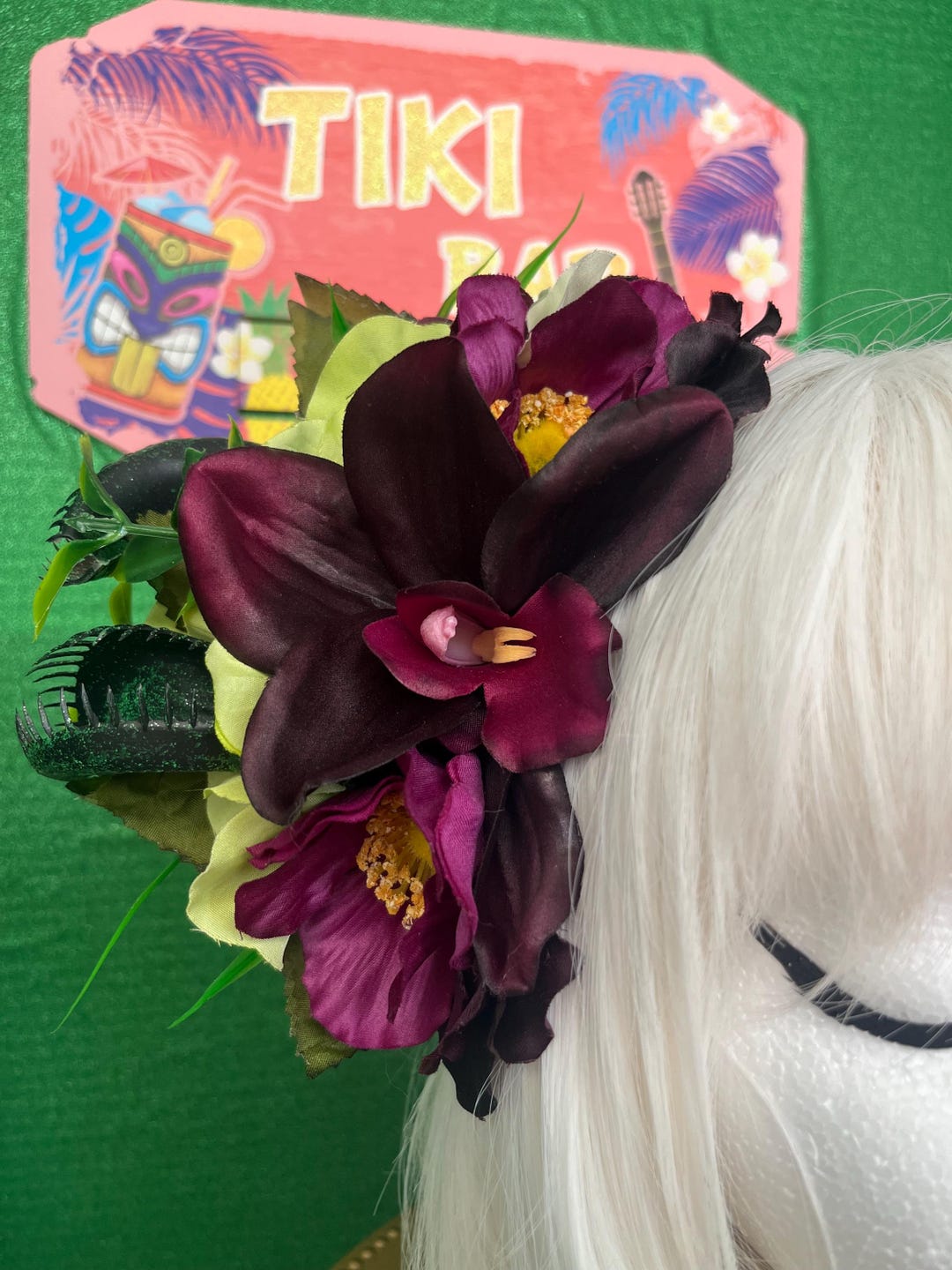 Double Sided Purple Orchid Tiki Hair Flower With Venus Fly Trap Hair ...
