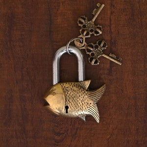 Brass Fish Design Padlock With Keys, Handcrafted Functional Unique Lock ...