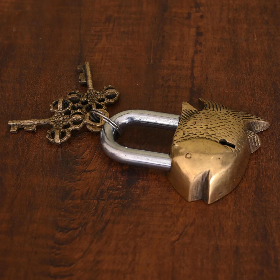Brass Fish Design Padlock With Keys Handcrafted Functional - Etsy