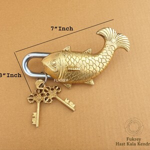 Antique Brass Fish Puzzle Padlock With Keys, Handcrafted Functional ...