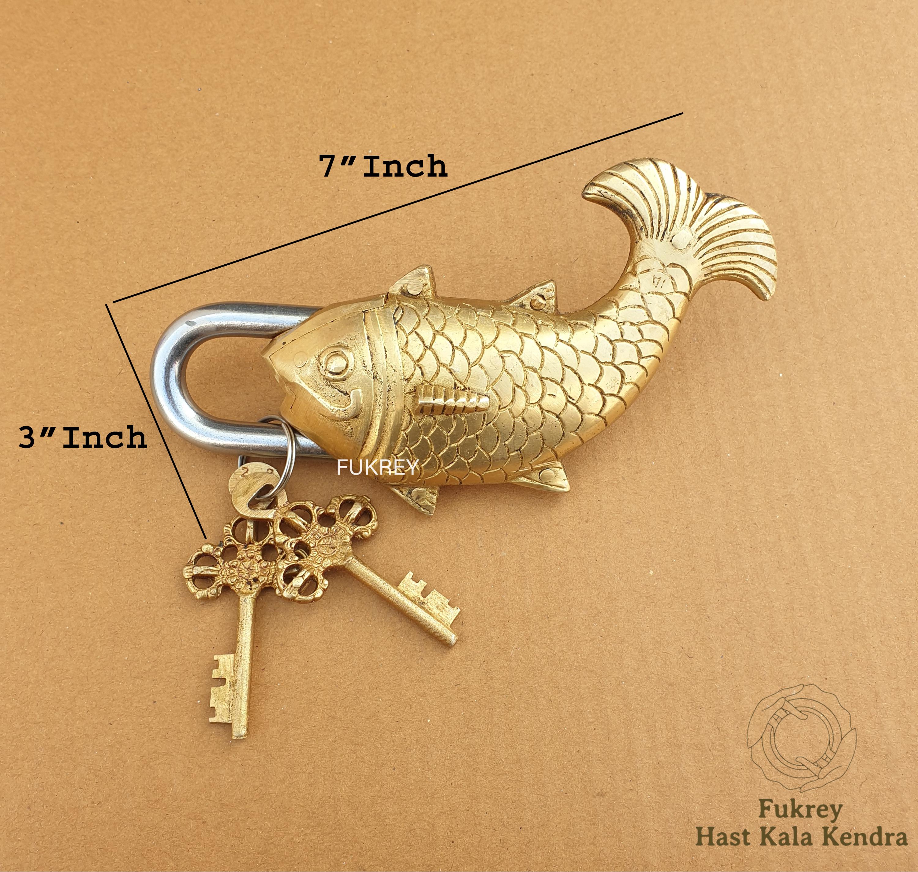 Brass Fish Design Trick Padlock With Keys, Handcrafted Functional ...