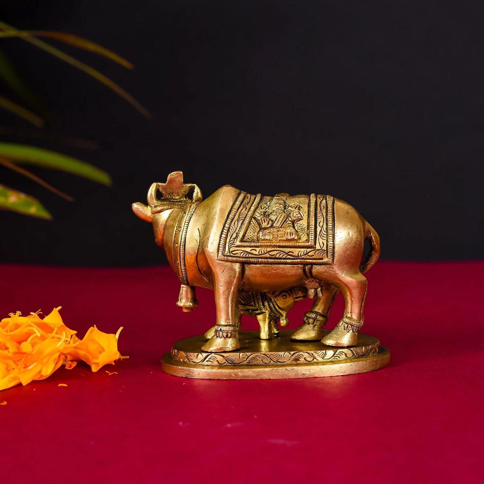 Brass Kamdhenu Cow Calf Statue 3.5 Inch Small Cow and - Etsy