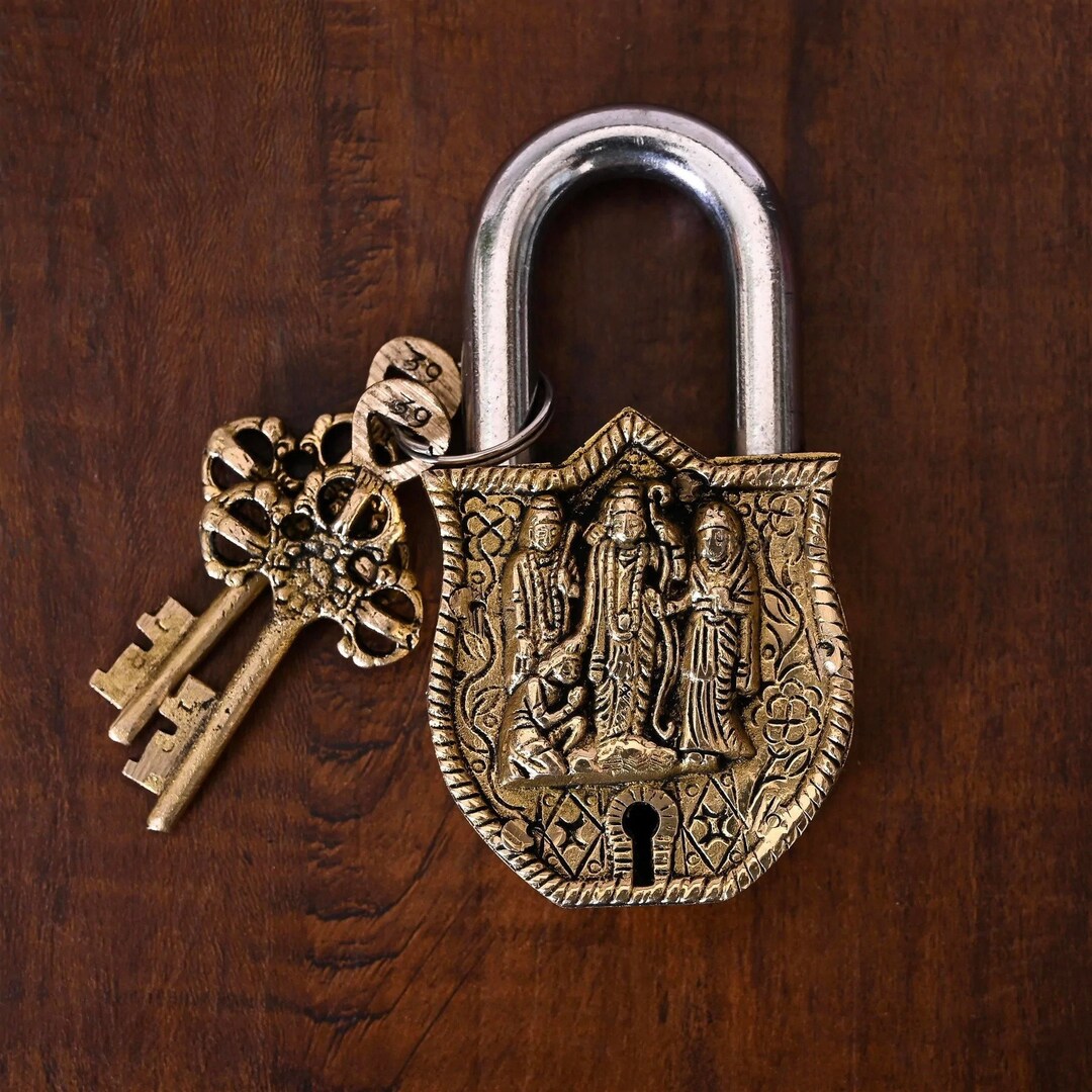 Brass Ramdarbar Design Padlock With Keys, Handcrafted Functional Unique ...