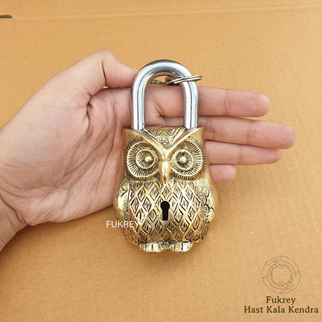 Brass Owl Design Padlock With Keys, Indian Handcrafted Functional ...