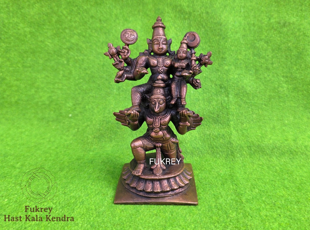 5" Vishnu Lakshmi Garuda Statue in Copper Metal, Lord Vishnu Laxmi With ...