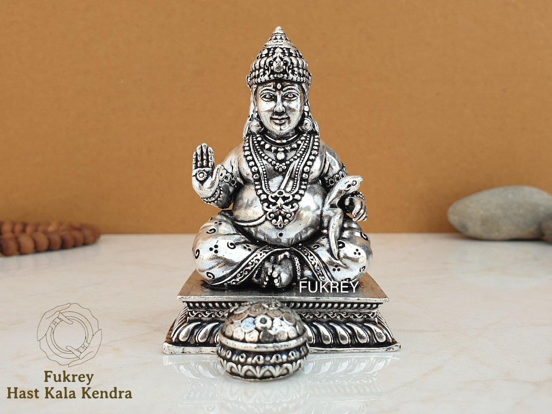 5" Kuber Statue Sitting Idol Sculpture,kuvera Statue Brass Silver Dik ...