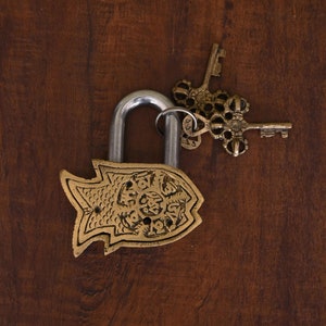 Brass Fish Design Padlock With Keys, Handcrafted Functional Unique Lock ...