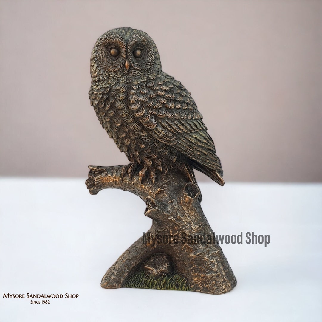 7.5" Inch Owl Sculpture, Bonded Bronze Owl Statue on Branch, Owl of ...