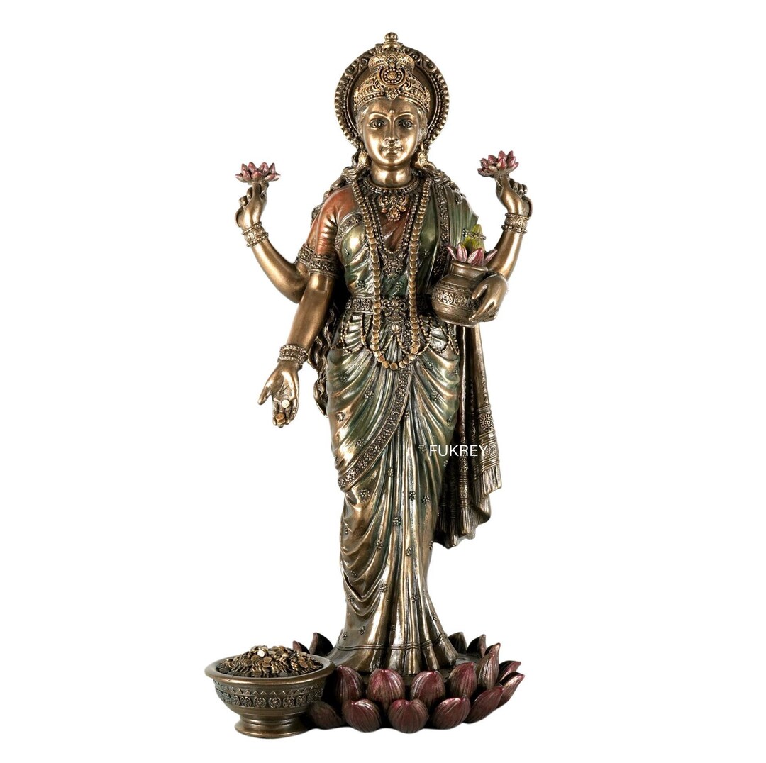10" Standing Lakshmi Statue, Maha Laxmi Idol, Bonded Bronze Hindu ...