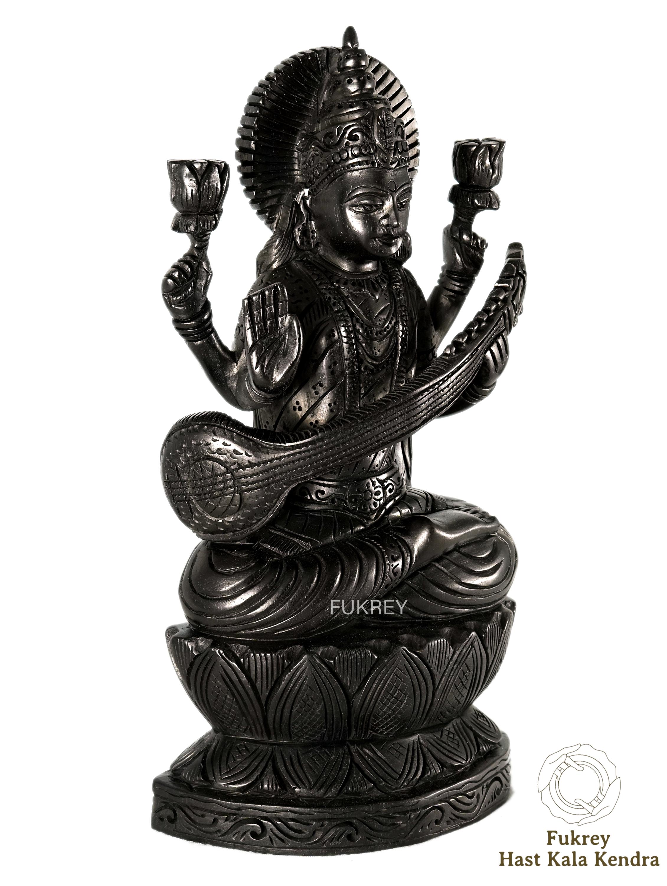 9" Lord Brahma Saraswati Statue Black Karungali Ebony Wood, Brahma ...
