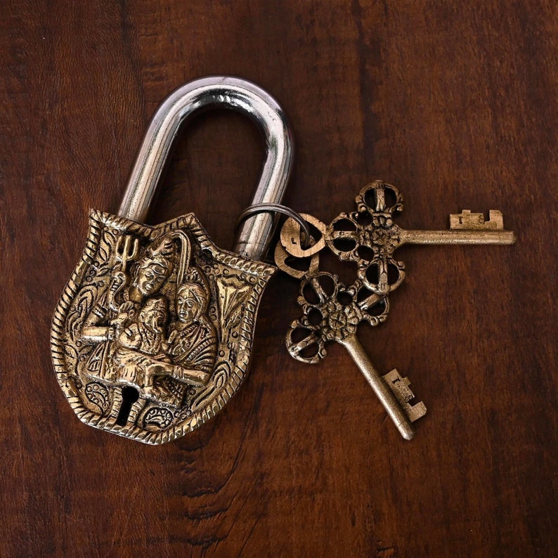 Brass Shiva Family Design Padlock With Keys Handcrafted - Etsy