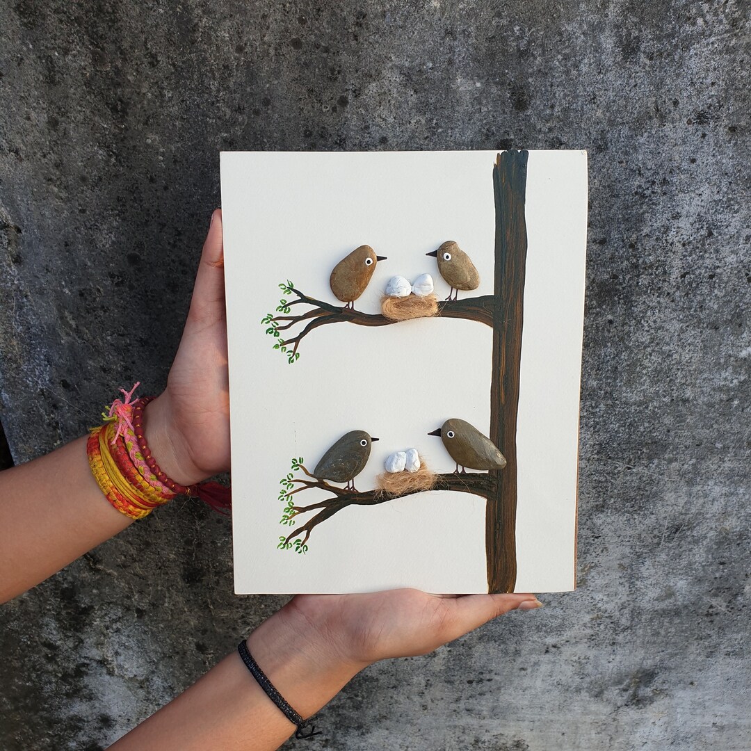 Personalised Pebble Art Birds, Rock Art, Beach Wall Art, House Warming ...