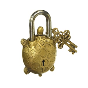 Brass Turtle Tricky Padlock With Keys, Handcrafted Functional Feng Shui ...