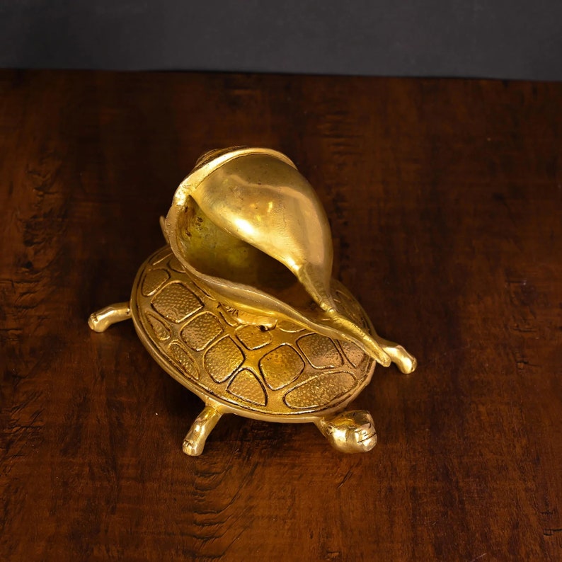 Brass Conch Shankh on Tortoise, 8 Inches, Feng Shui Vastu Good Luck ...