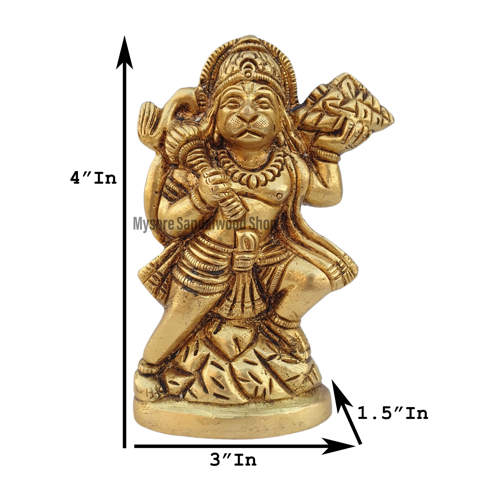 4 Inch Fine Hanuman Idol Brass Lord Hanuman Staue, Sanjivani Mountain ...