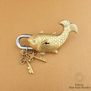 Antique Brass Fish Puzzle Padlock With Keys, Handcrafted Functional ...