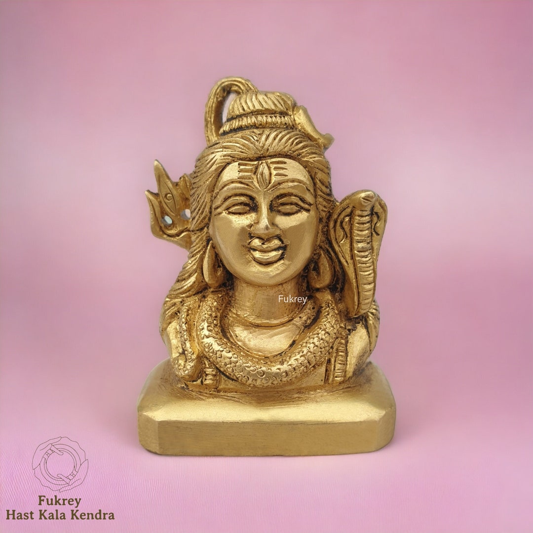 3" Inch Brass Shiva Bust Statue, Lord Shiva Head Idol, Shiv, Siva, Adi ...