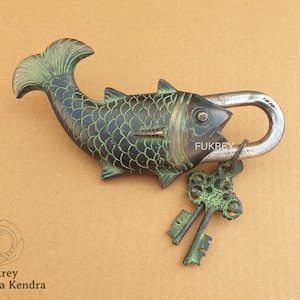 Antique Brass Fish Puzzle Padlock With Keys, Handcrafted Functional ...