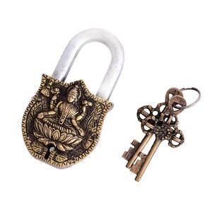 Brass Goddess Laxmi Design Padlock With Keys, Handcrafted Functional Unique Lock, Hardware ...