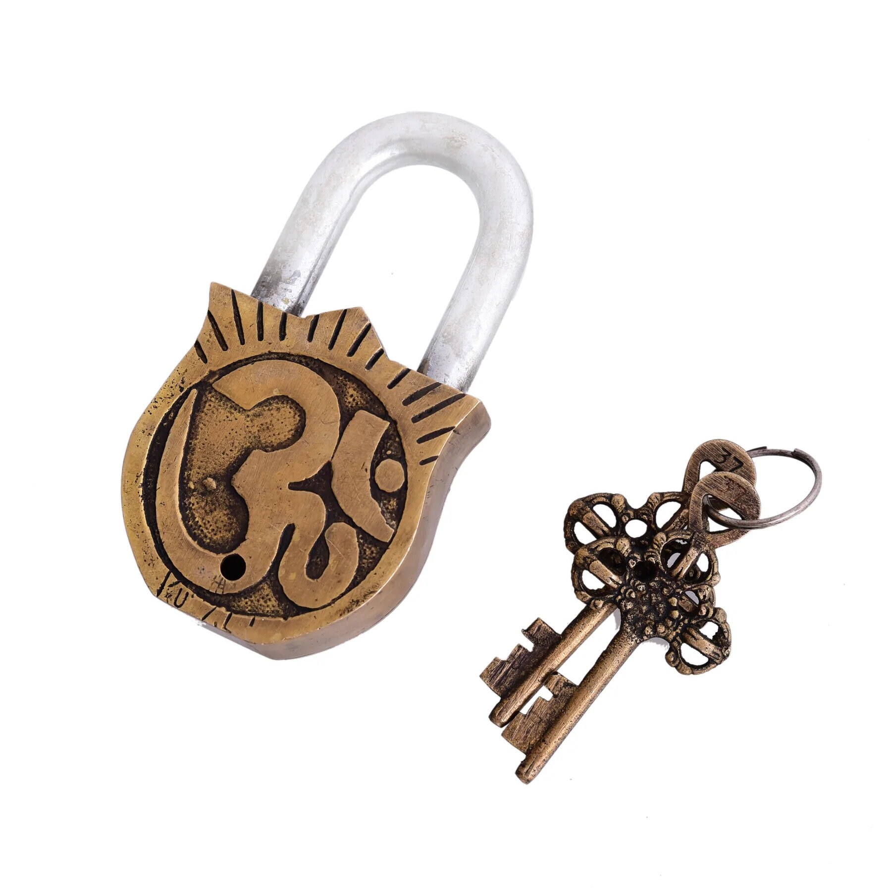 Brass Goddess Laxmi Design Padlock With Keys, Handcrafted Functional ...