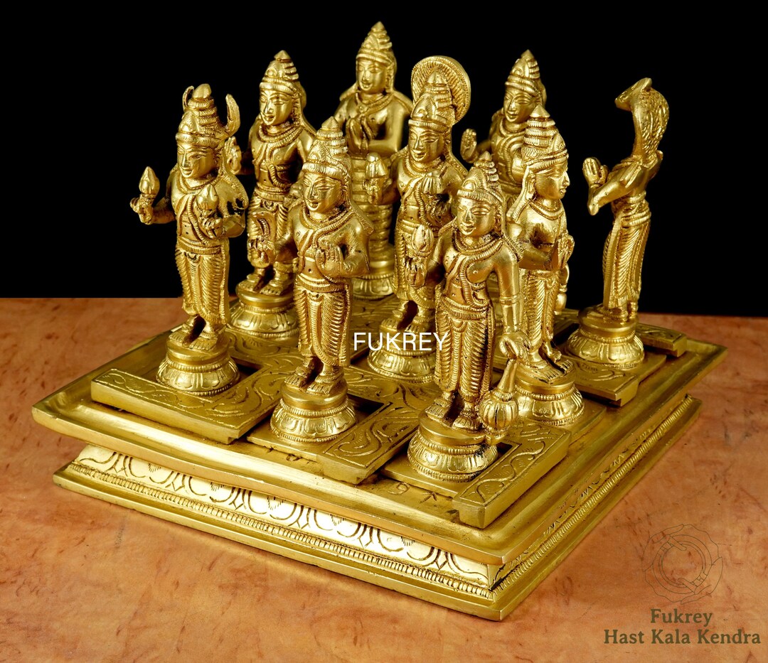 10" Brass Navgrah - the Nine Planet Statue Set, 9 Nav Grah Brass ...