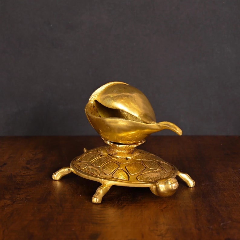 Brass Conch Shankh on Tortoise, 8 Inches, Feng Shui Vastu Good Luck ...