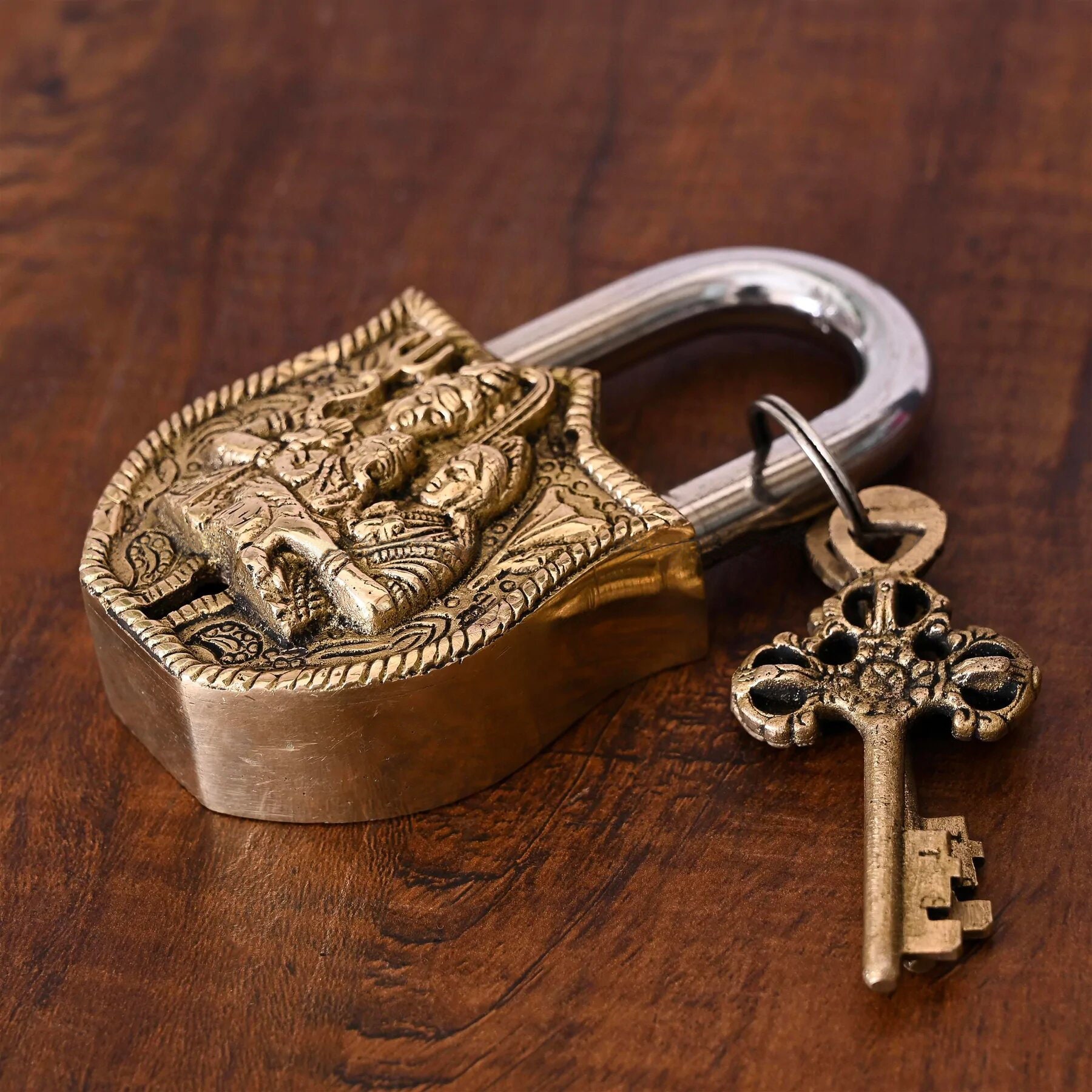 Brass Shiva Family Design Padlock With Keys Handcrafted - Etsy