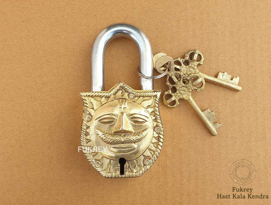 Brass Sun Design Padlock With Keys, Handcrafted Functional Unique Lock ...