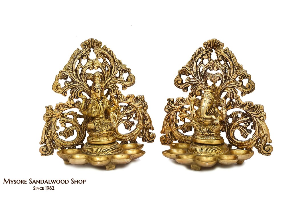 Brass Ganesh Laxmi Arch Diya, 6.5 Inch, Home Temple Diya, Brass Oil ...