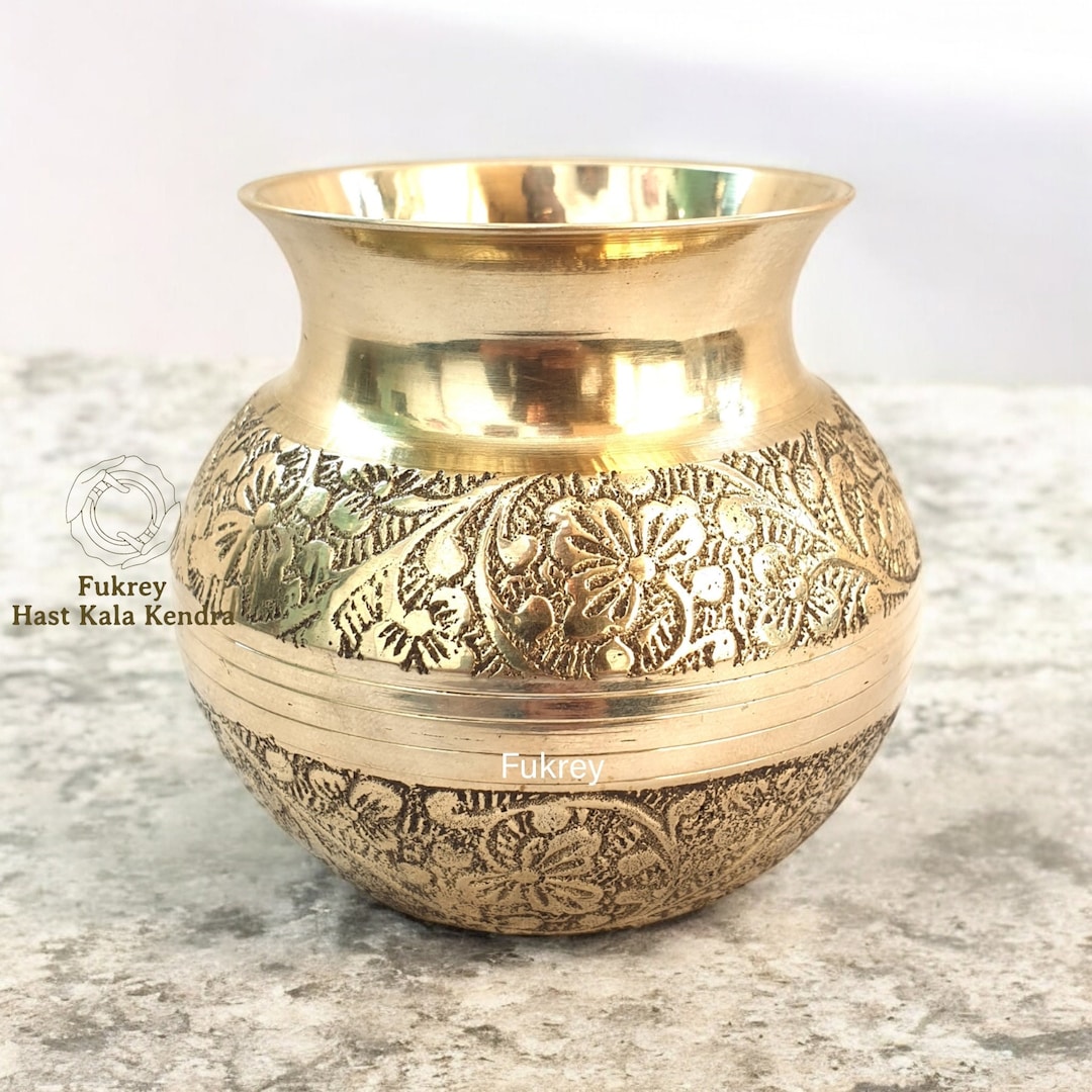 Pure Brass Lota Kalash, Handmade Brass Pooja Lota, Indian Ethnic Brass ...