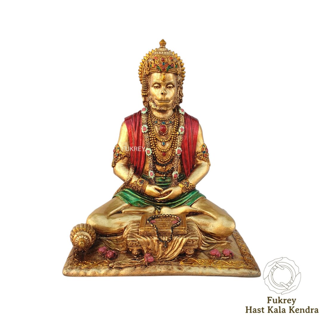 Meditation Hanuman Statue, 8" Inch Hand Painted Lord Hanuman Idol ...