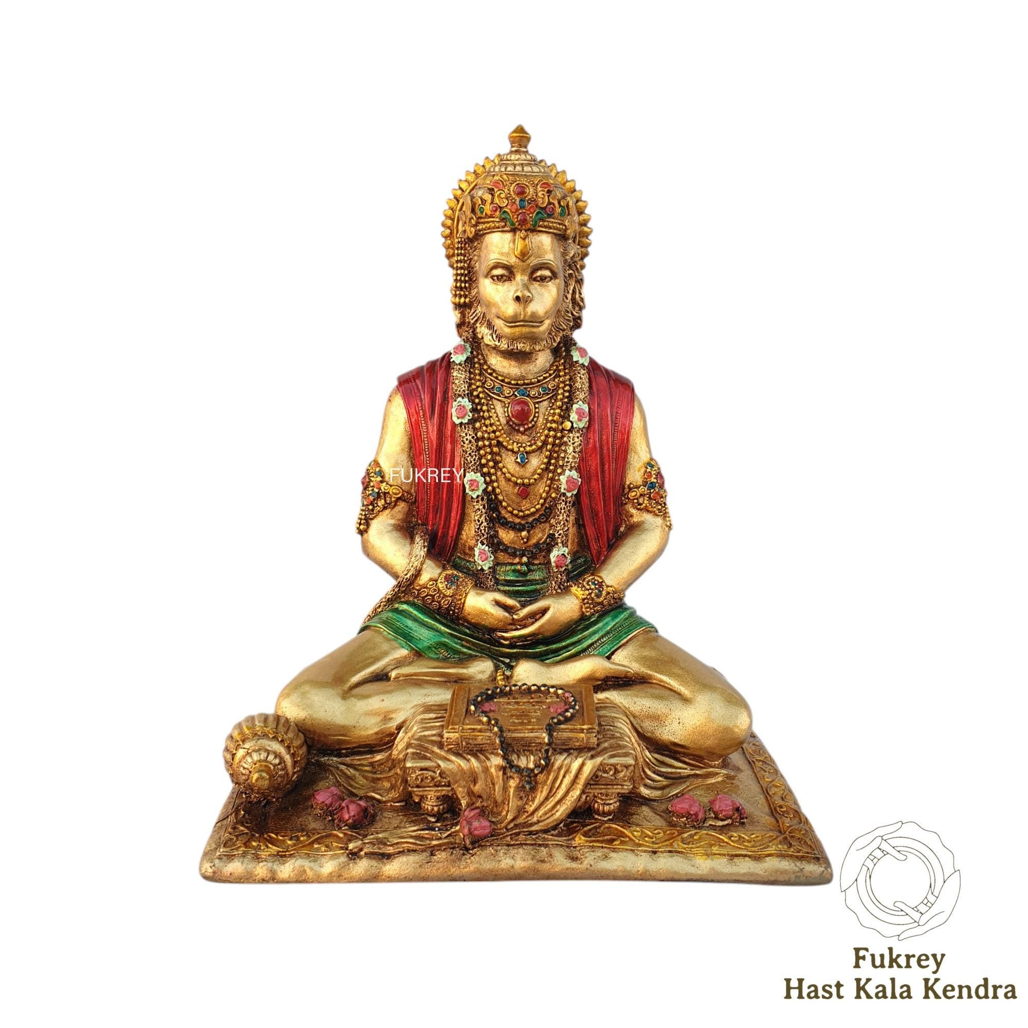 Meditation Hanuman Statue, 8" Inch Hand Painted Lord Hanuman Idol ...