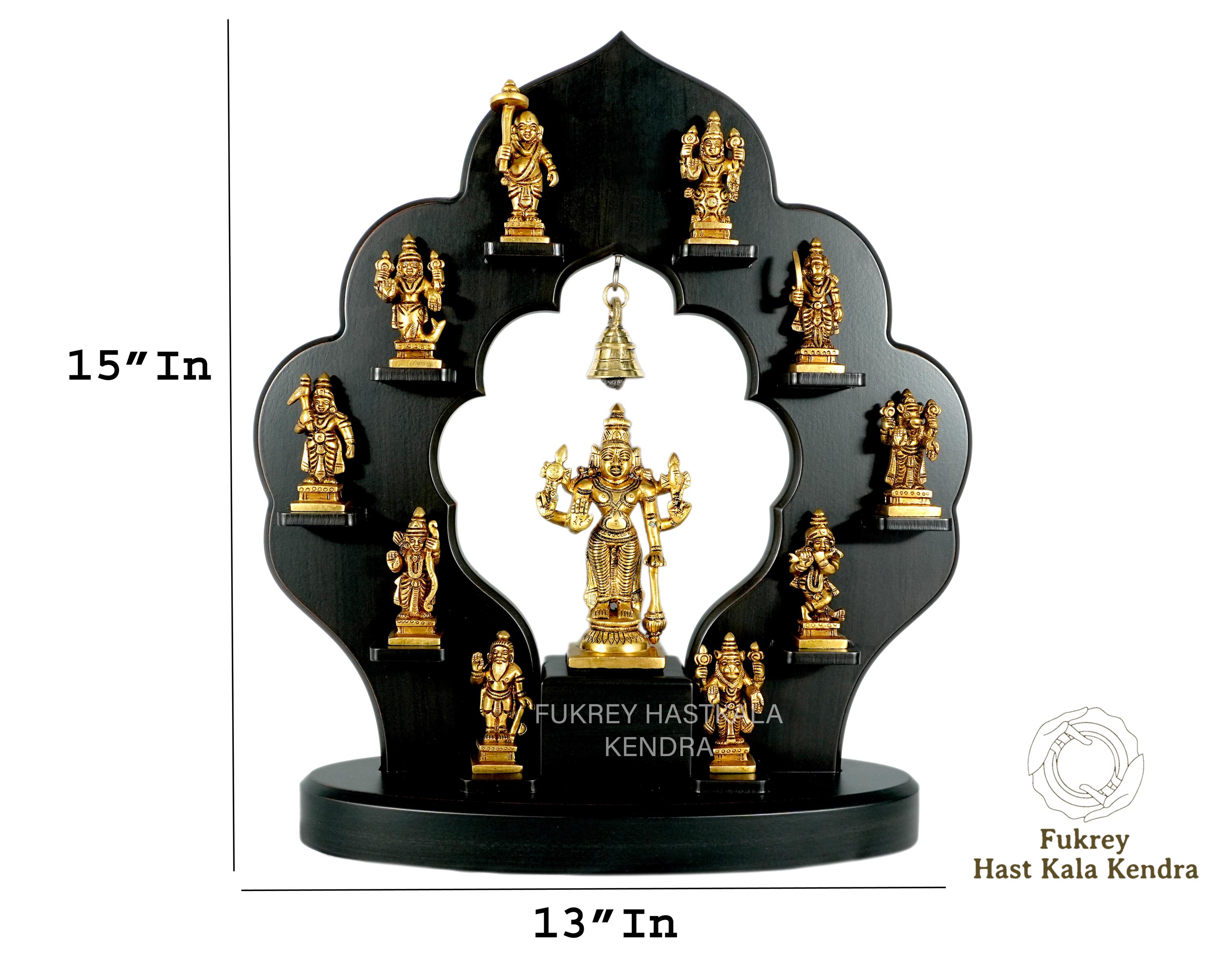 15" Brass Vishnu Dashavatar Set With Wooden Frame, Brass Vishnu ...