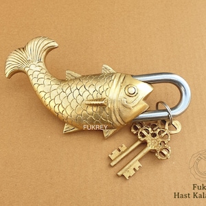 Antique Brass Fish Puzzle Padlock With Keys, Handcrafted Functional ...