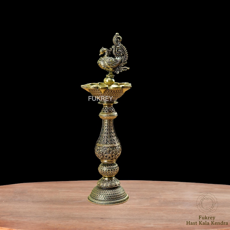 8" Superfine Brass Diya Stand Pair Kuthu Vilakku Fine Hand Carving ...