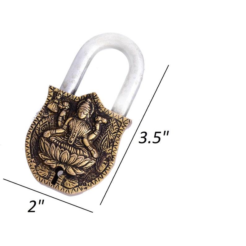Brass Goddess Laxmi Design Padlock With Keys, Handcrafted Functional ...
