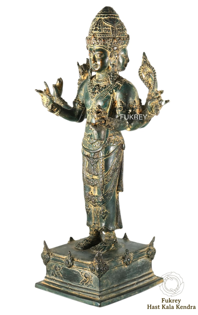 13" Bronze Lord Brahma Statue Antique Finish Standing Brahma Idol ...