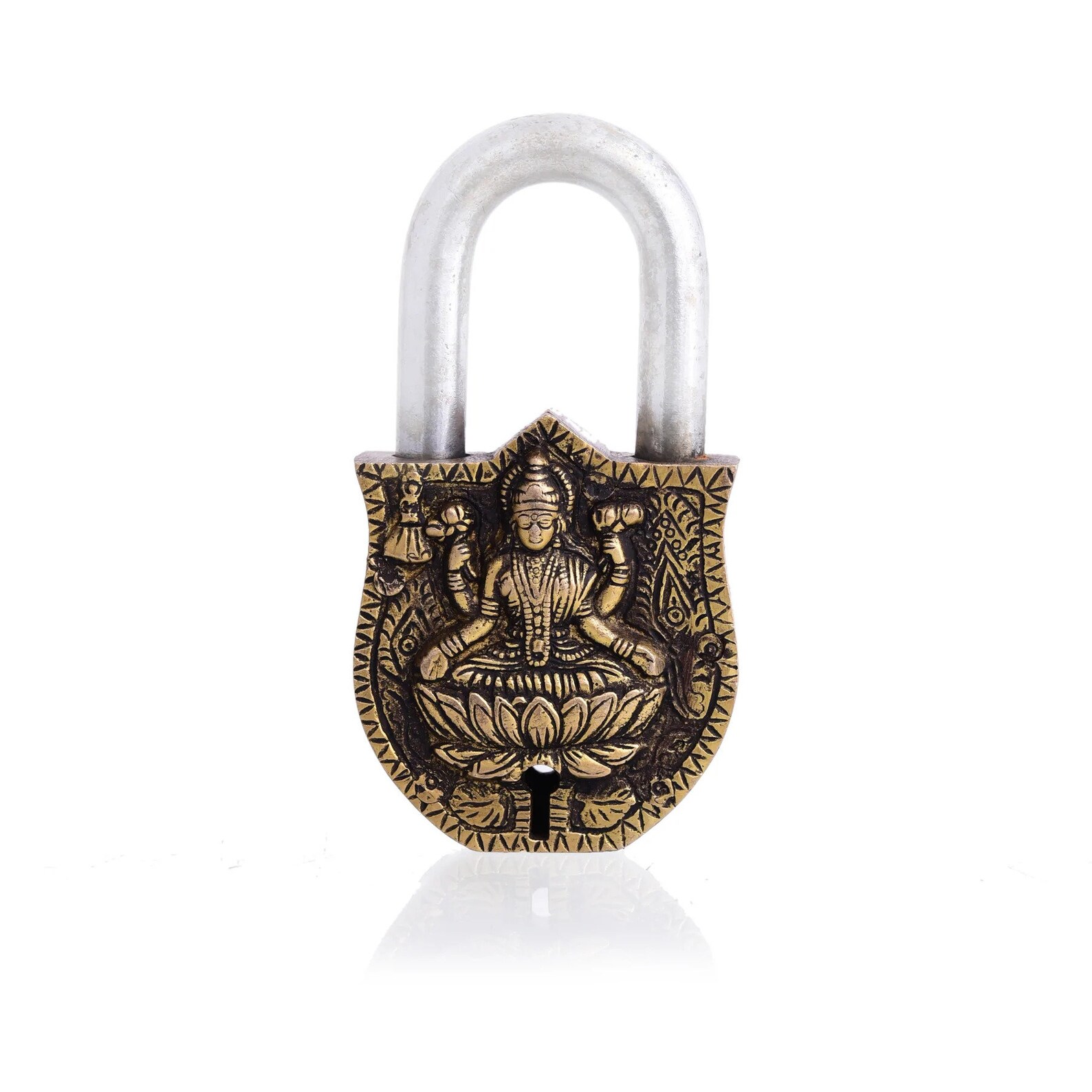 Brass Goddess Laxmi Design Padlock With Keys, Handcrafted Functional Unique Lock, Hardware ...