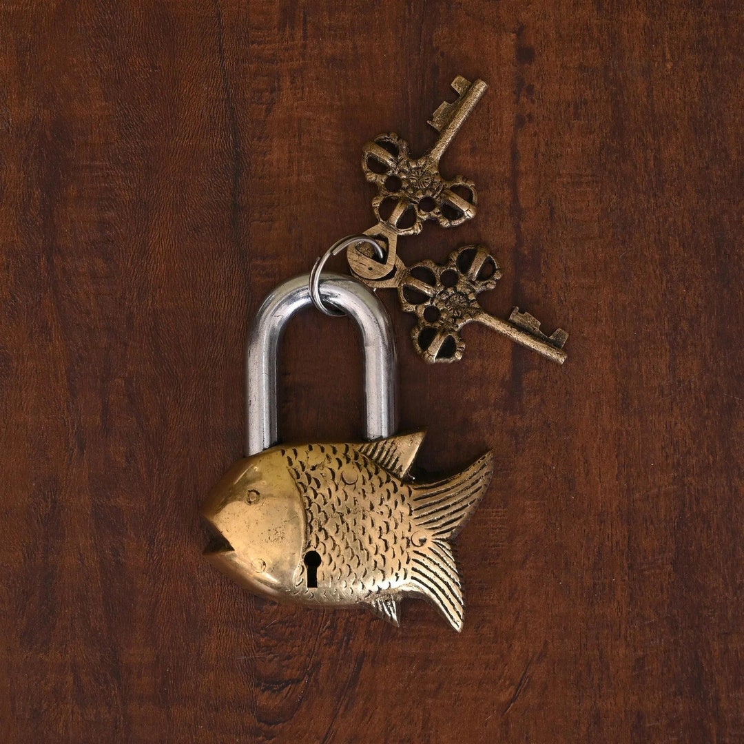 Brass Fish Design Padlock With Keys, Handcrafted Functional Unique Lock ...