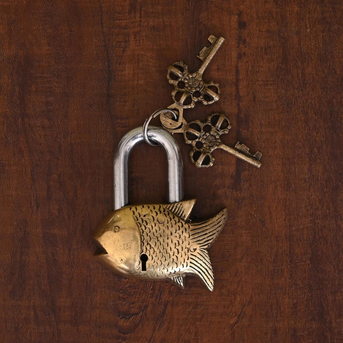 Brass Fish Design Padlock With Keys Handcrafted Functional - Etsy