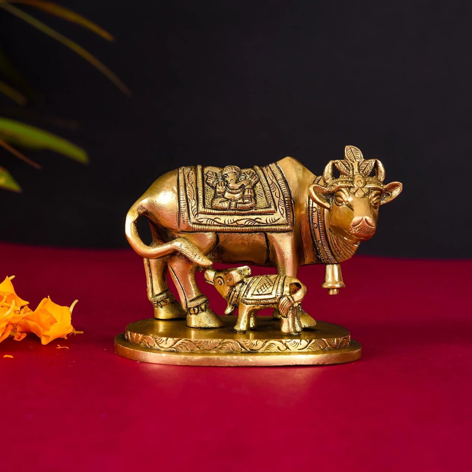 Brass Kamdhenu Cow Calf Statue 3.5 Inch Small Cow and - Etsy