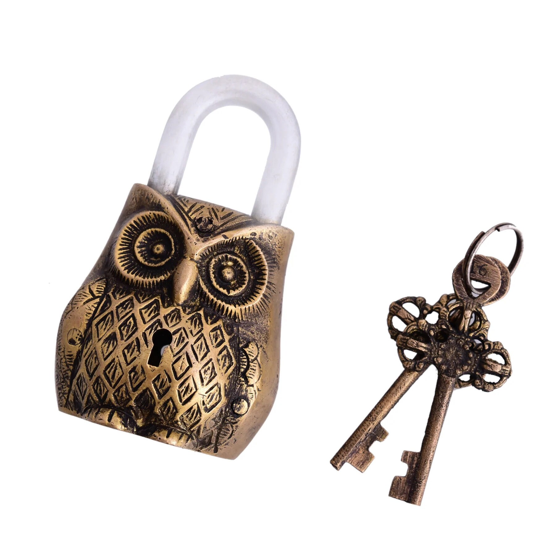 Brass Owl Design Padlock With Keys Indian Handcrafted - Etsy
