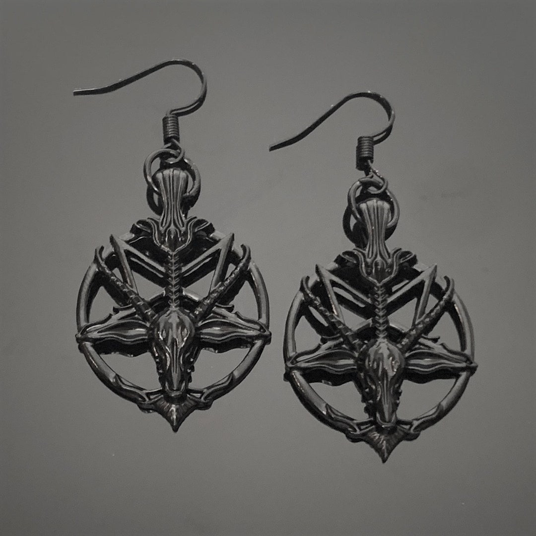 Black Satanic Gothic Baphomet Pentagram Earrings - Etsy