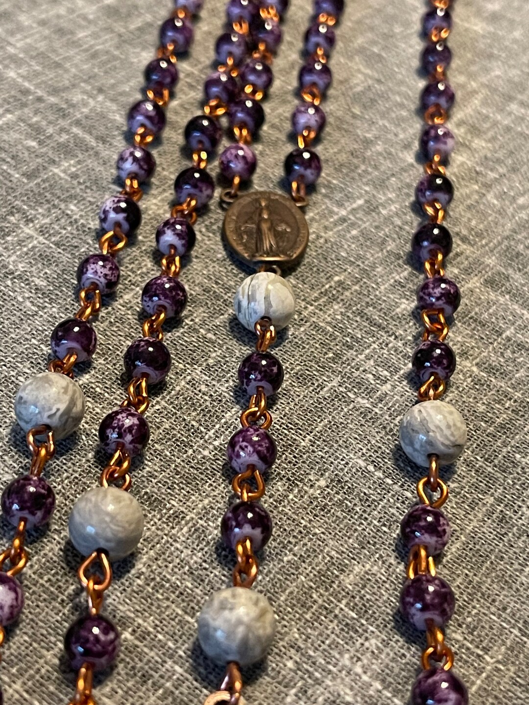 Purple and Grey Marbled Copper Rosary Set - Etsy