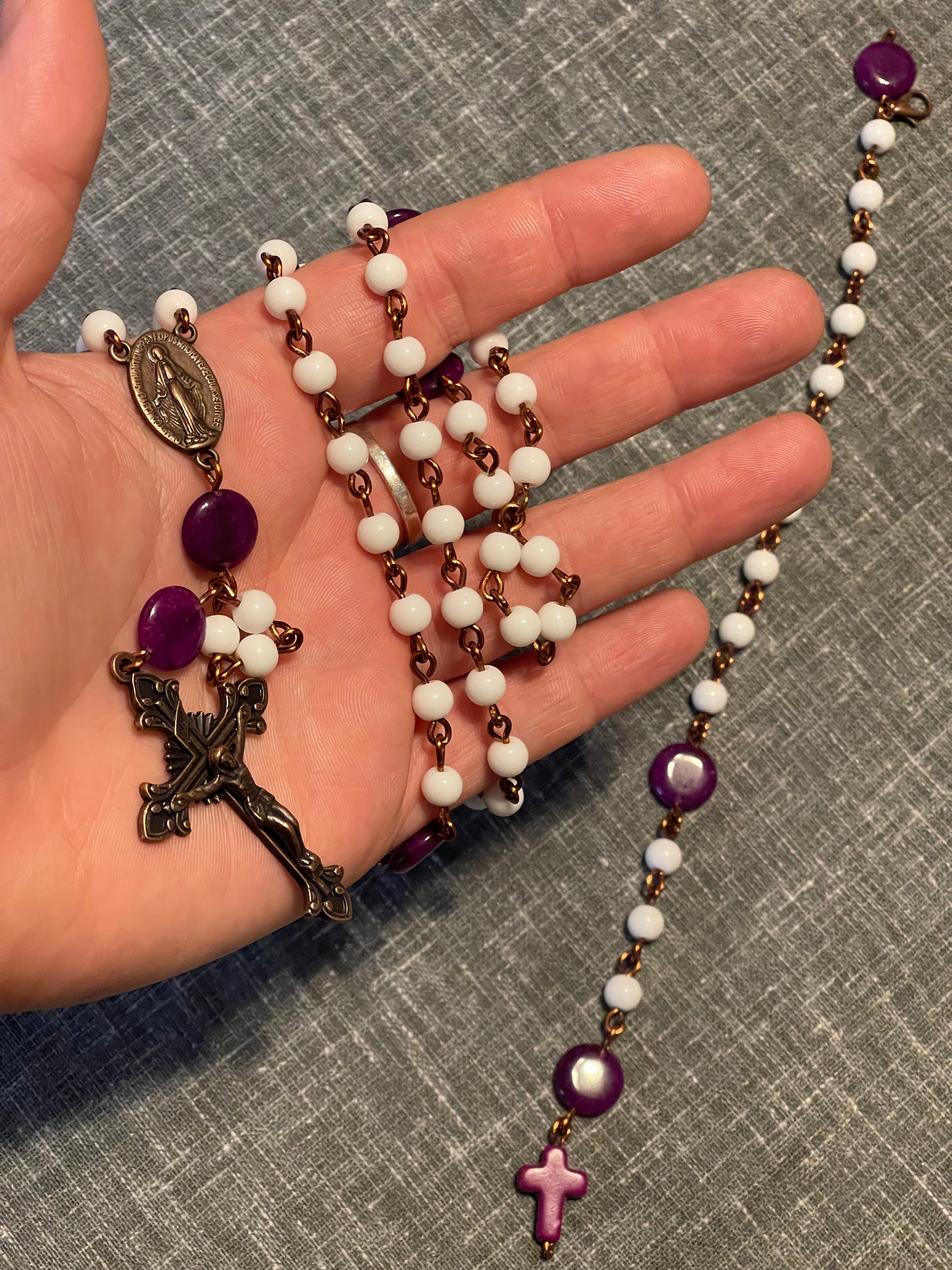 White and Purple Copper Rosary Set - Etsy