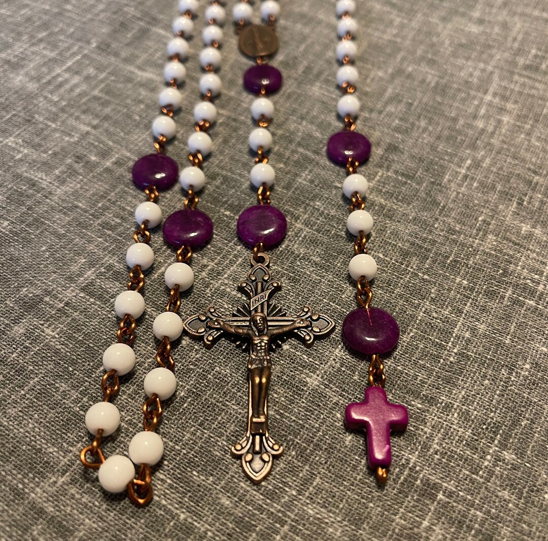 White and Purple Copper Rosary Set - Etsy