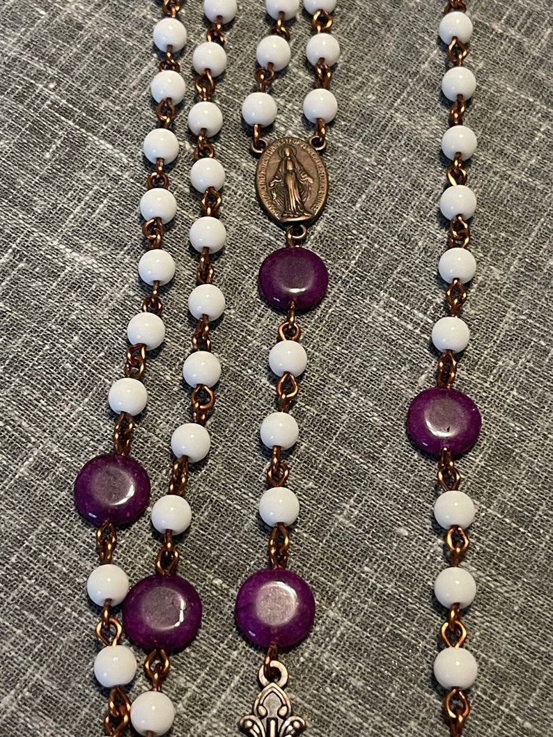 White and Purple Copper Rosary Set - Etsy